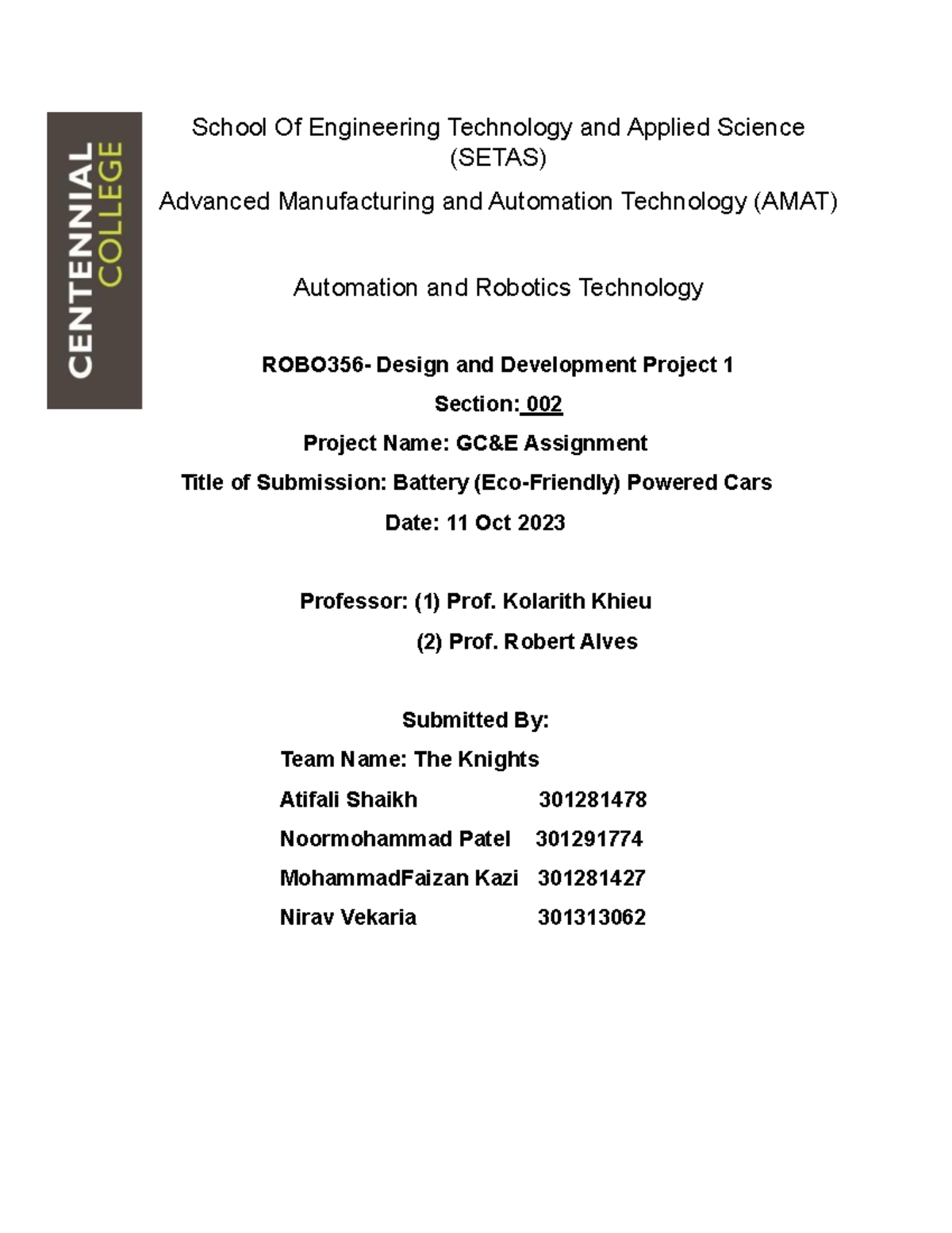 GC & E Assignment Design -1 - School Of Engineering Technology and ...