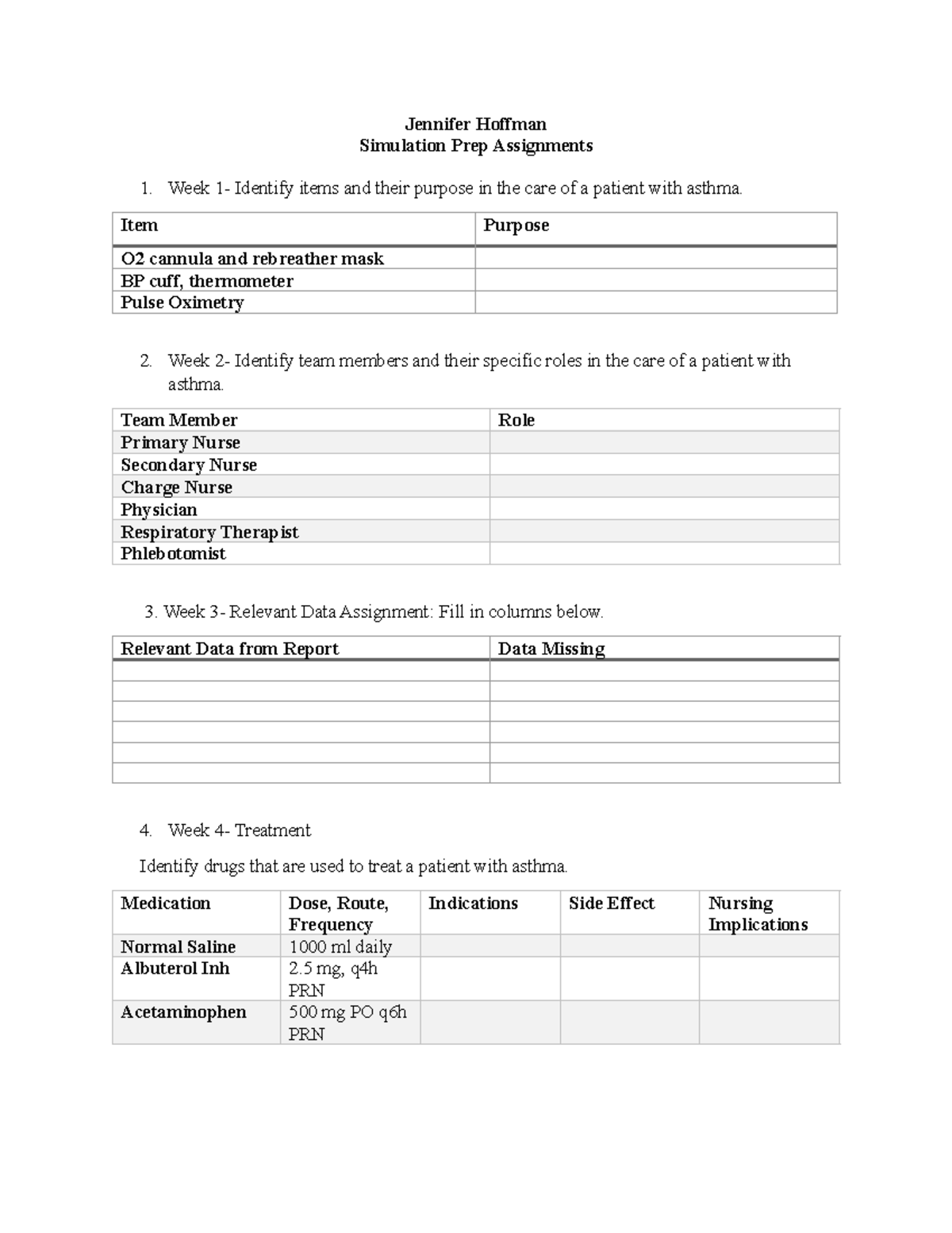 Jennifer Hoffman Pre Sim - Jennifer Hoffman Simulation Prep Assignments ...