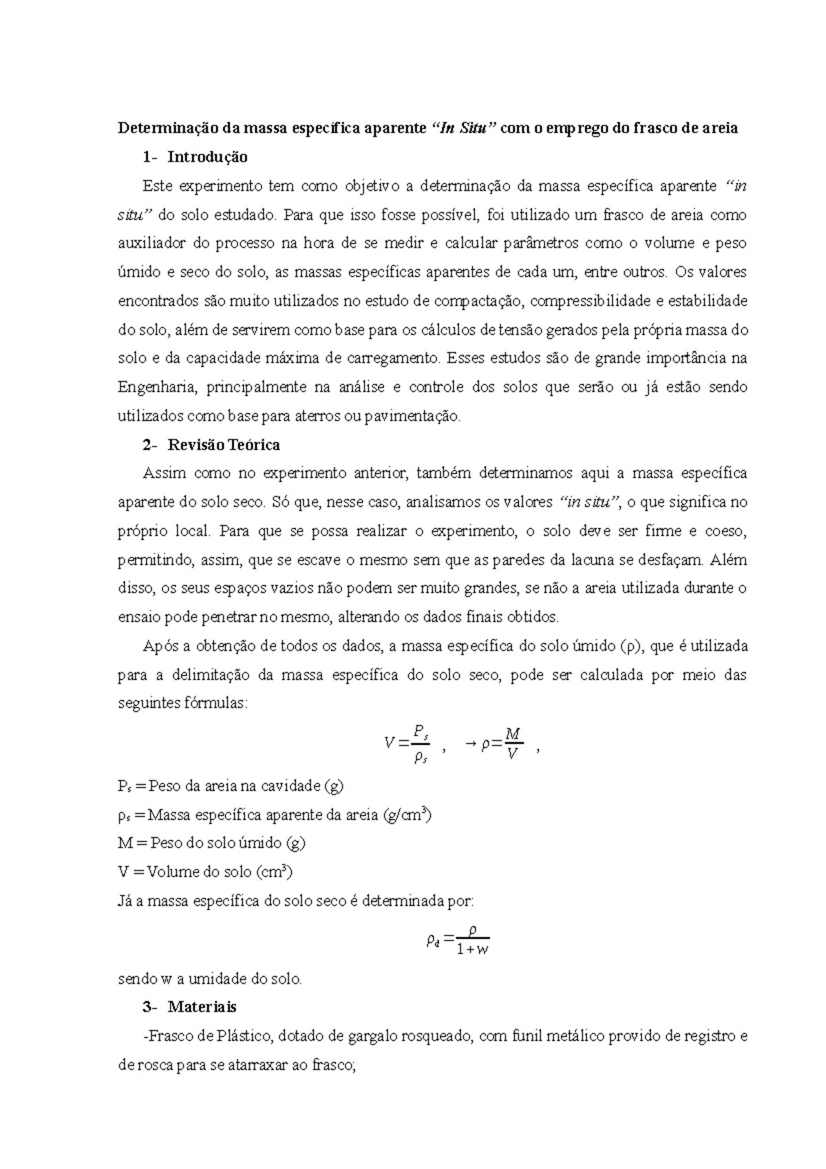 Determinação da massa específica aparente “In Situ” com o emprego do ...