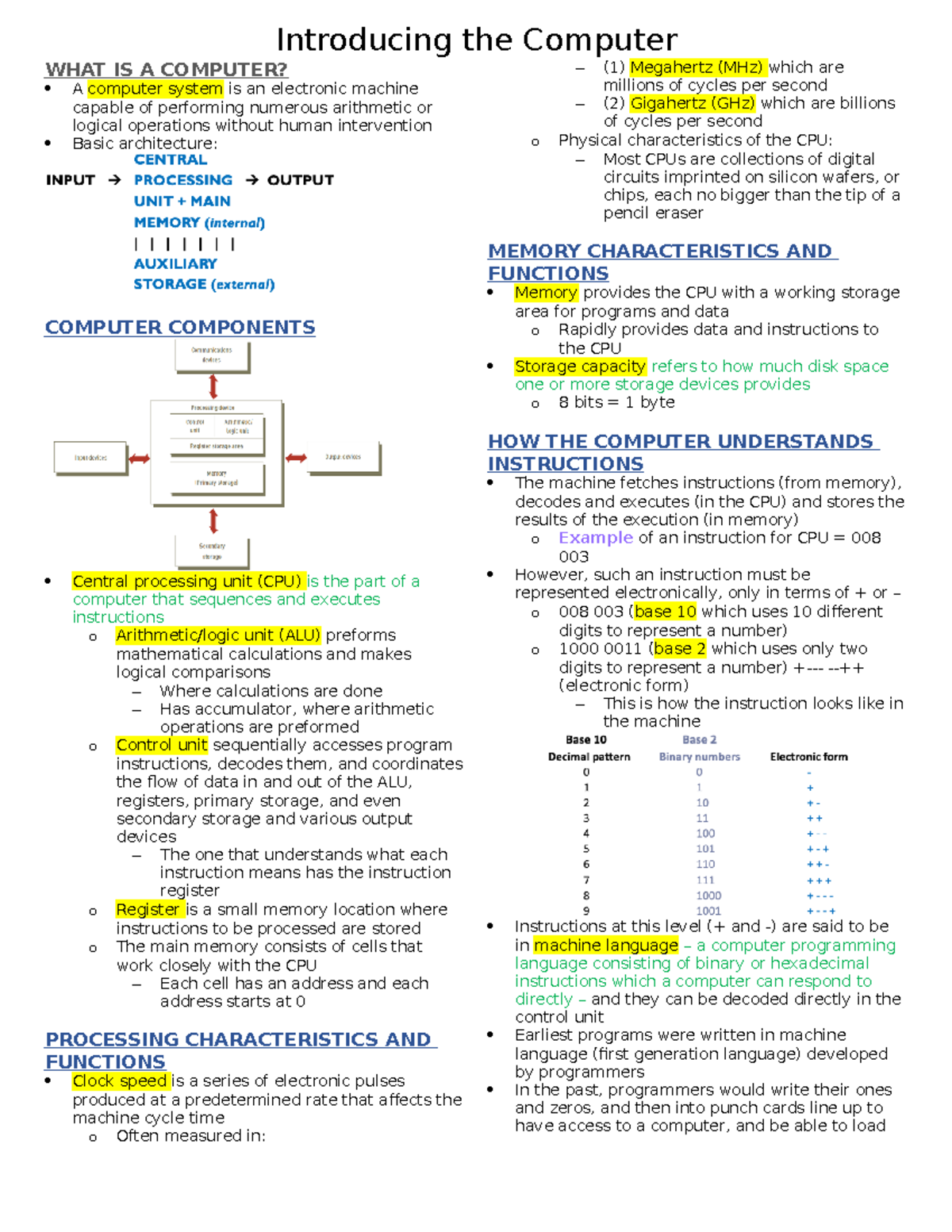 ACS 1803 - Lecture 9 - Introducing the Computer WHAT IS A COMPUTER? A ...