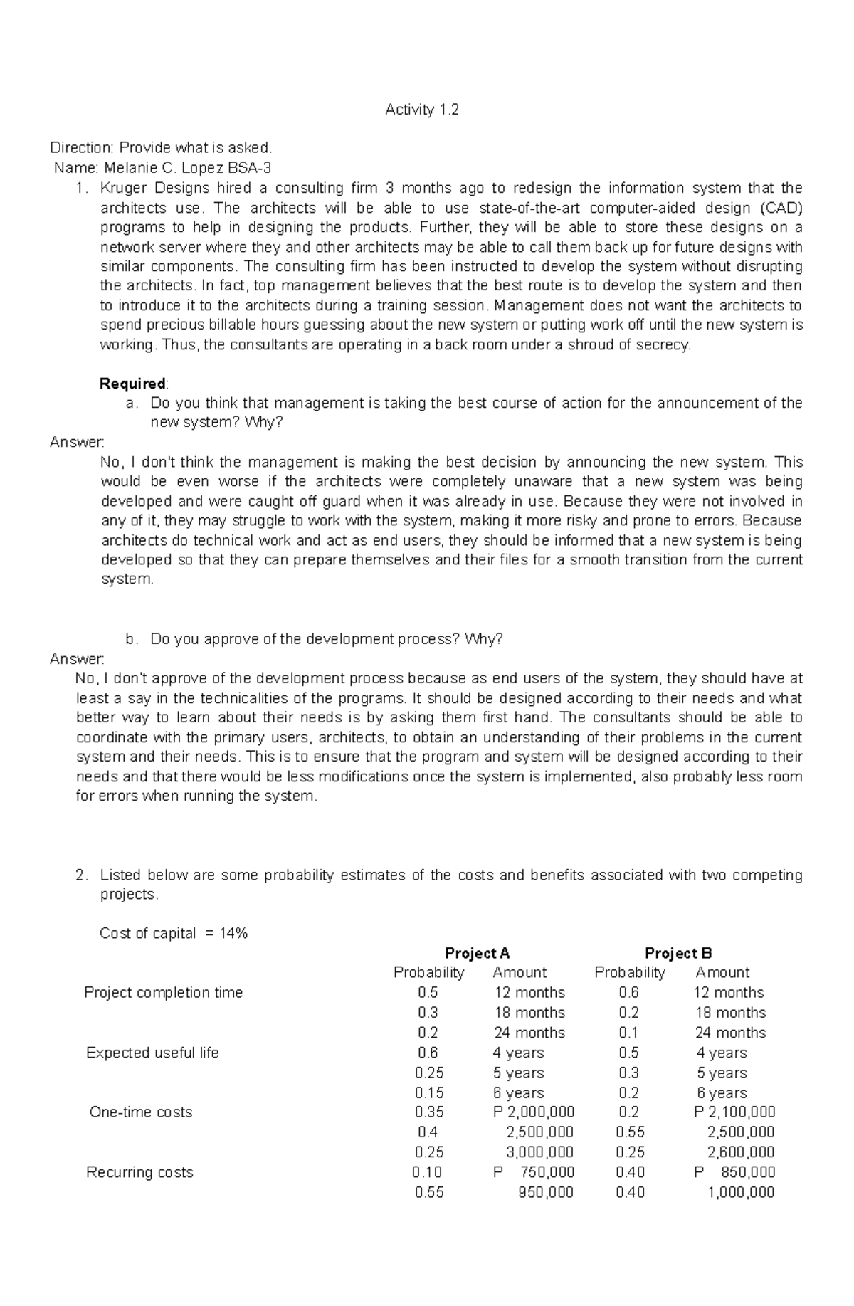 Activity 1 - It is an explanation and solutions of a situational ...