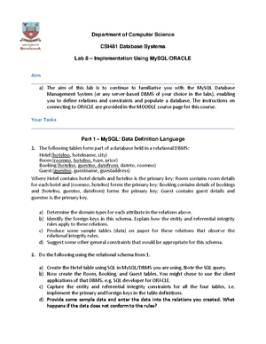 Lab 5 - ER to Relational - Intro - Department of Computer Science CSI262 Lab 5 ER Model to - Studocu