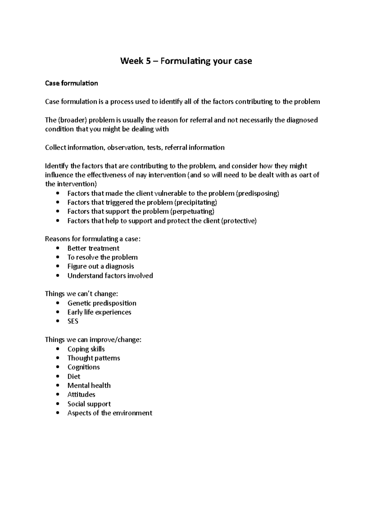 Week 5 – Formulating your case - Week 5 – Formulating your case Case ...