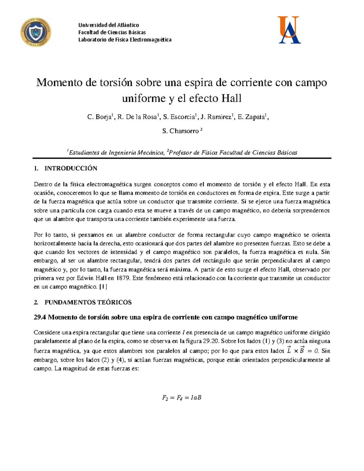 Momento de torsion y efecto Hall - Facultad de Ciencias Básicas ...