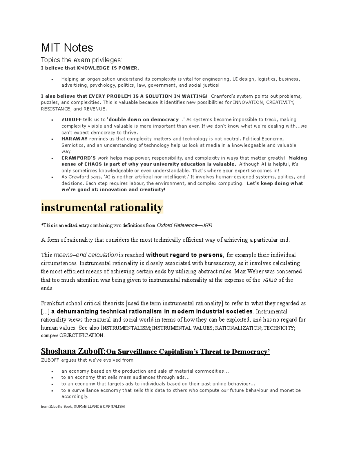 MIT Final Notes (ALL) - Summary Intro to MIT - MIT Notes Topics the ...