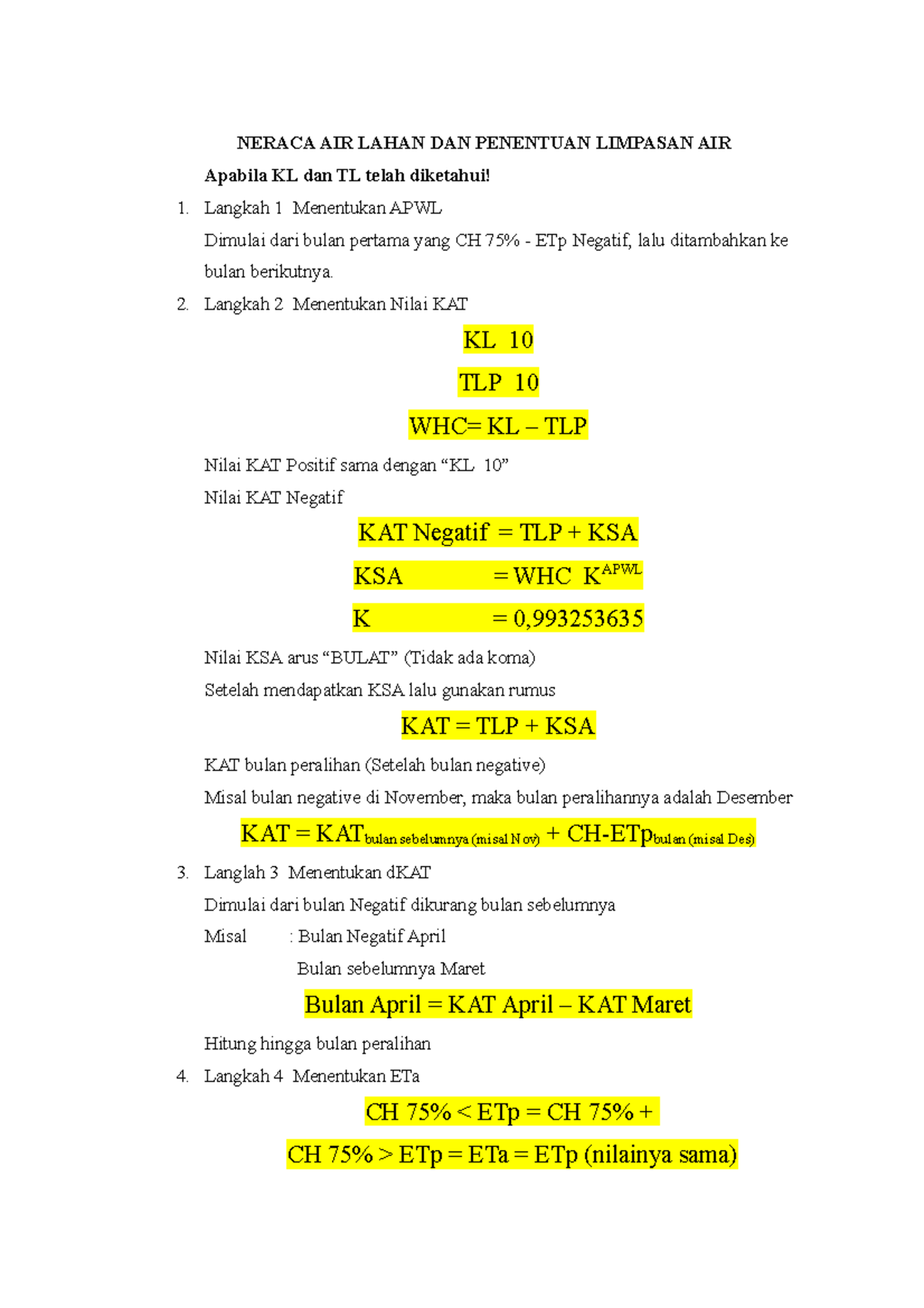 Neraca AIR Lahan DAN Penentuan Limpasan AIR - NERACA AIR LAHAN DAN ...