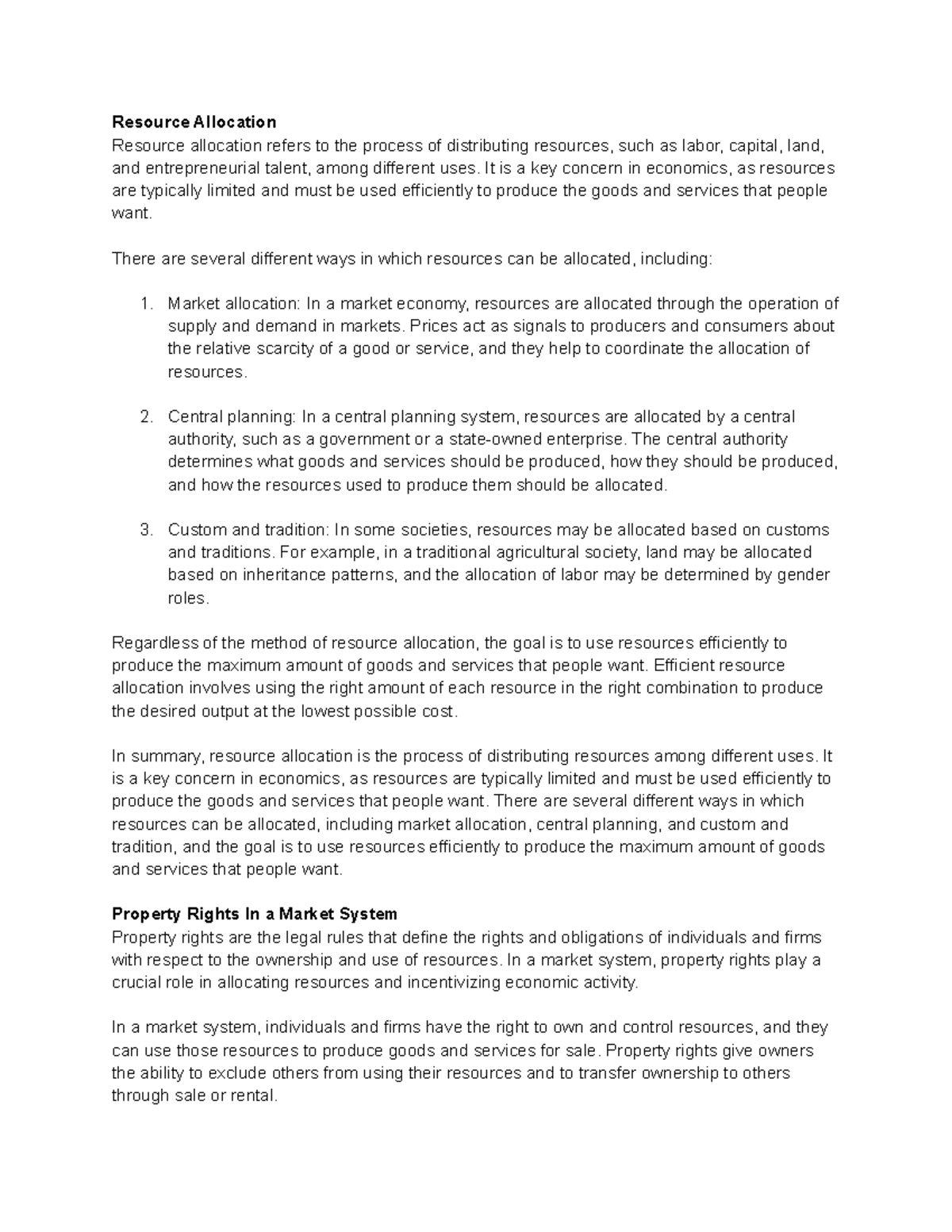 Unit Basic Economic Concepts P3 - Resource Allocation Resource ...