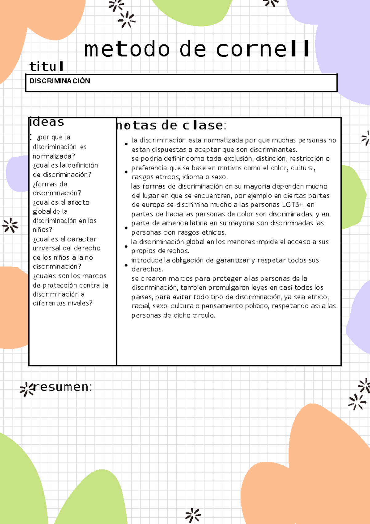 Cornell Note-taking Digital and Printable Worksheet in Colourful Pastel ...