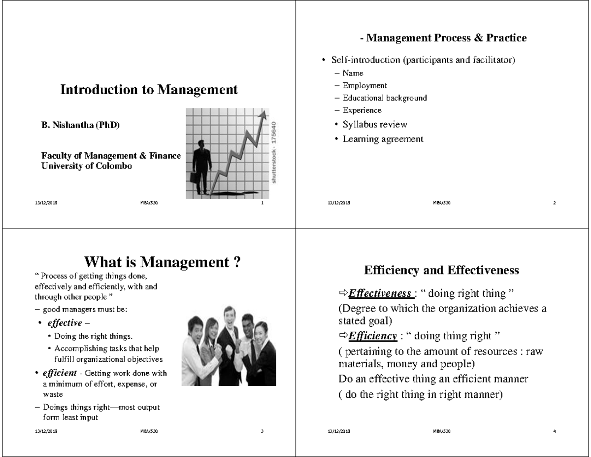 1 - Management Process & Practice • Self-introduction (participants and ...