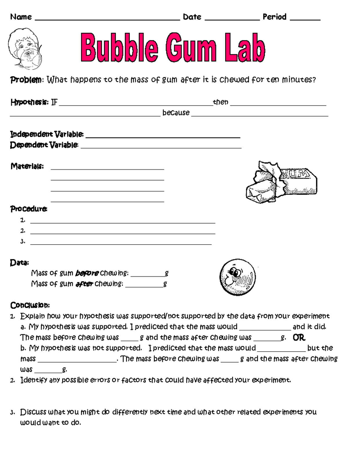Bubble Gum Lab - Fun lab for students to complete. - Name ...