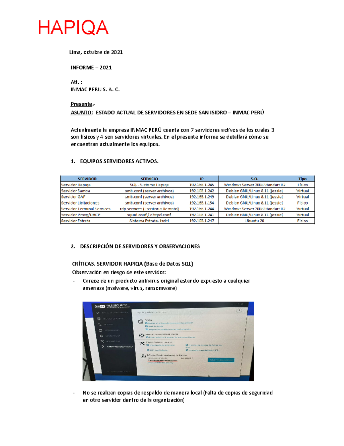 Informe Octubre Inmac 2021 - HAPIQA Lima, octubre de 2021 INFORME ...