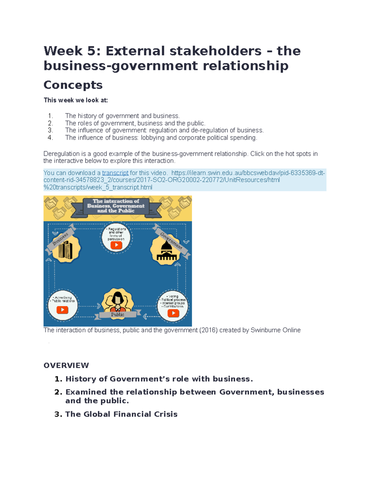 WEEK 5 External stakeholders – the business-government relationship ...
