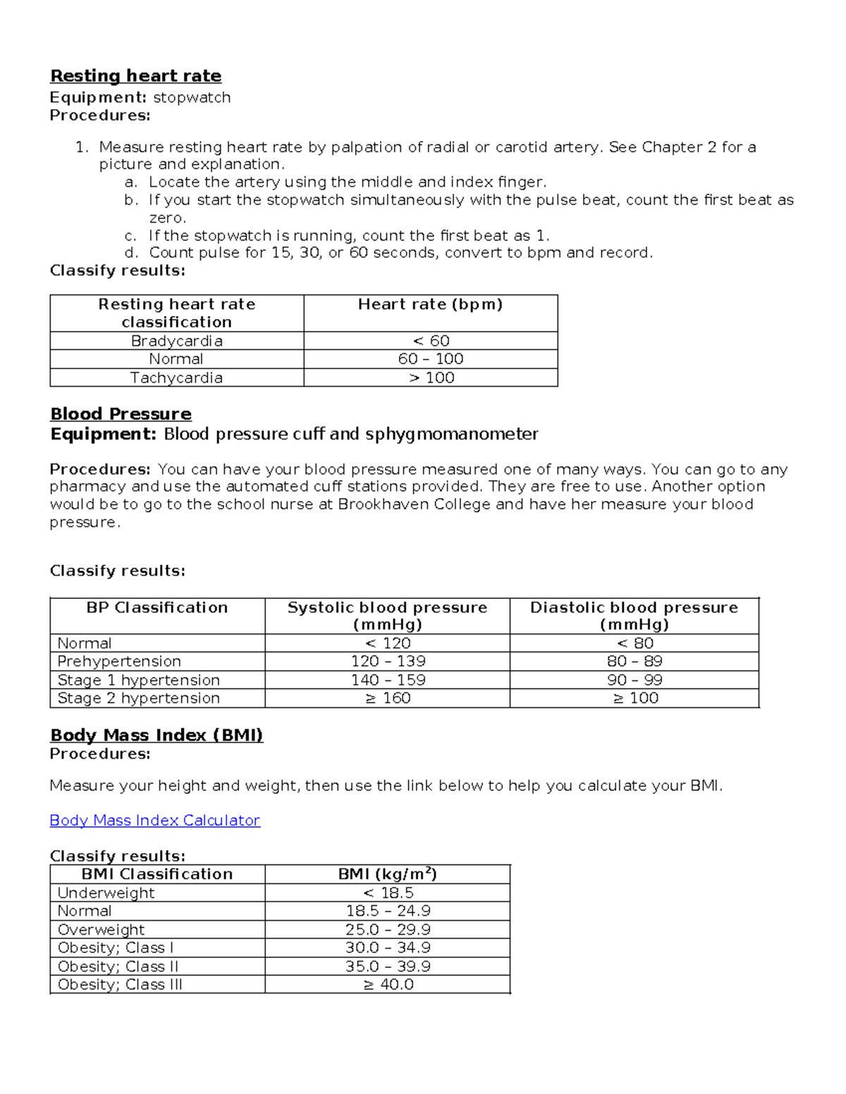 Assessment Information 3 - Resting heart rate Equipment: stopwatch ...