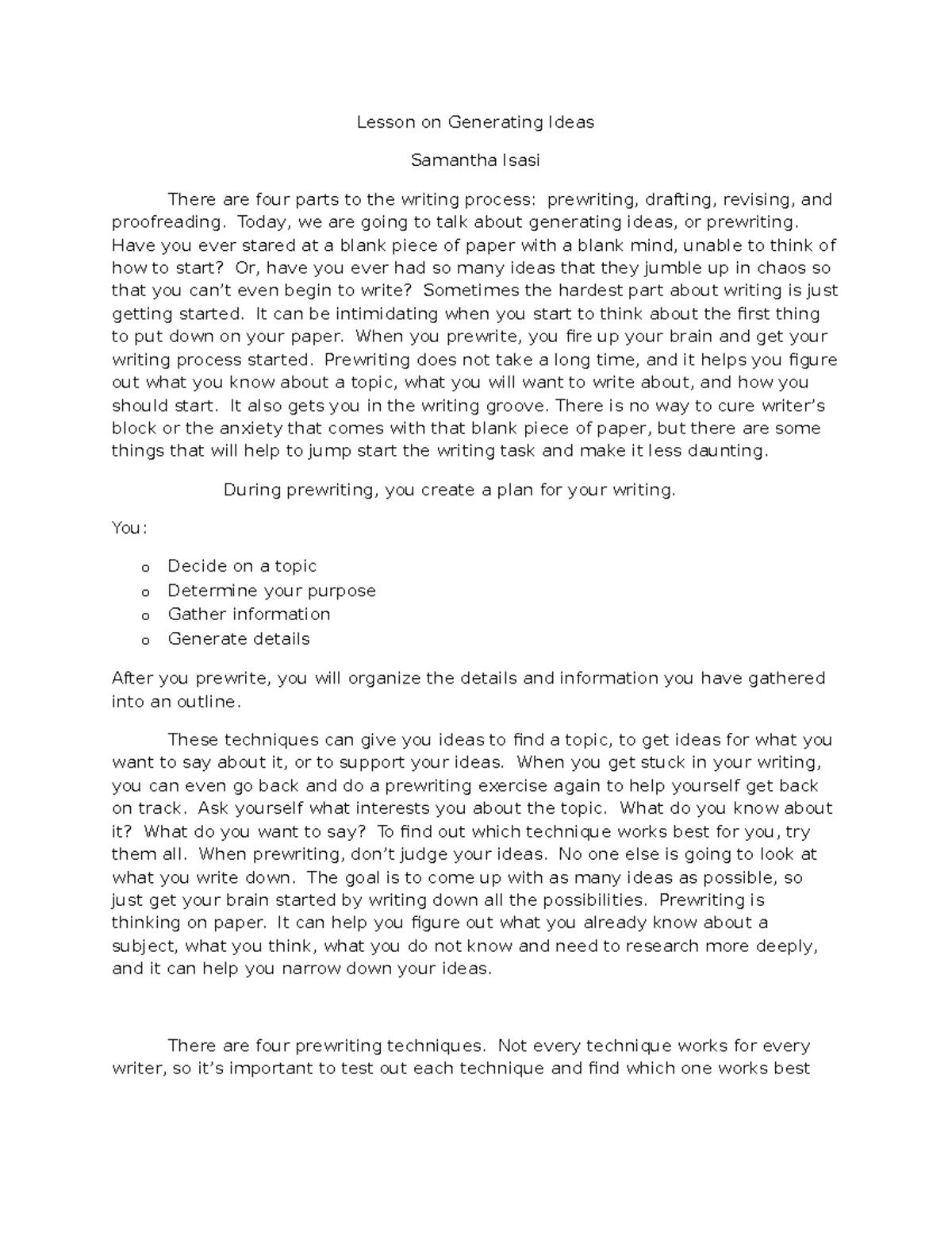 Prewriting Lesson Ways To Start Writing A Paper Lesson On