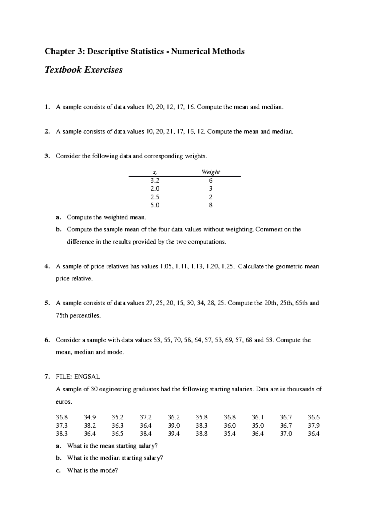 Questions and solutions Chapter 3 - Chapter 3: Descriptive Statistics ...