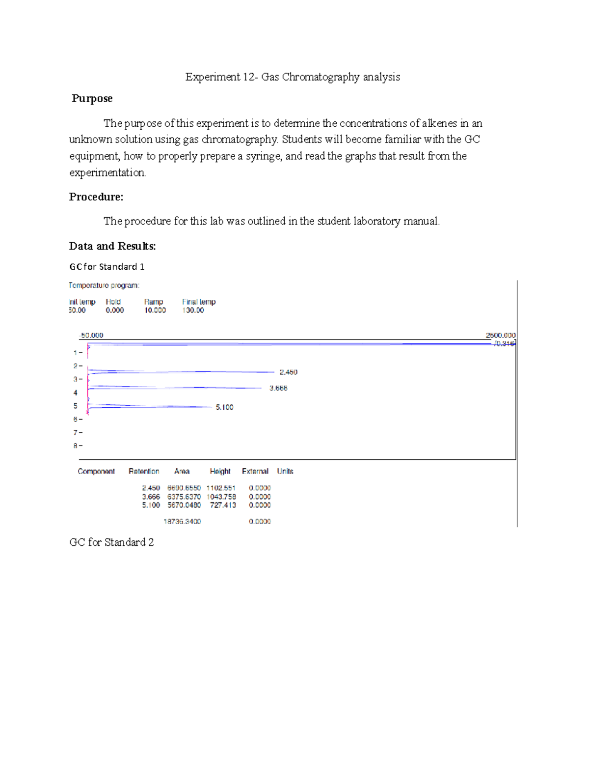 Lab 12 back lab - lab report - Experiment 12- Gas Chromatography ...