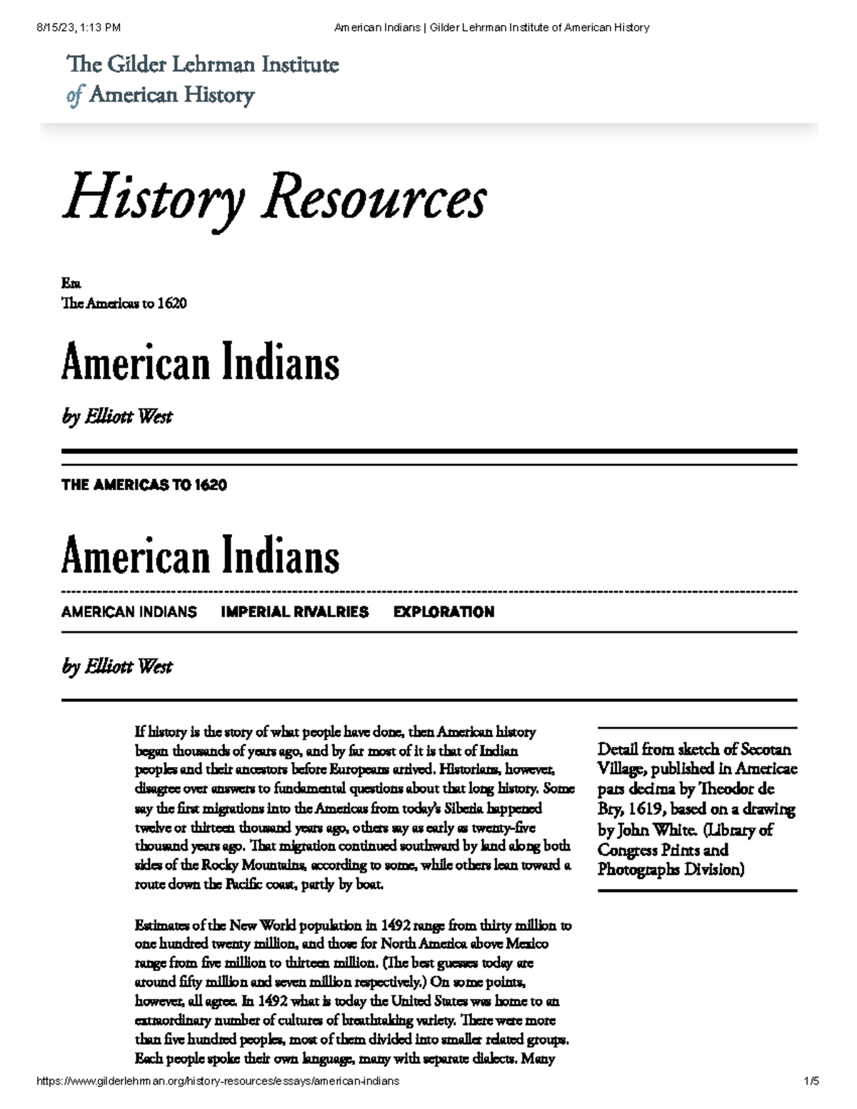 American Indians Gilder Lehrman Institute of American History - History ...
