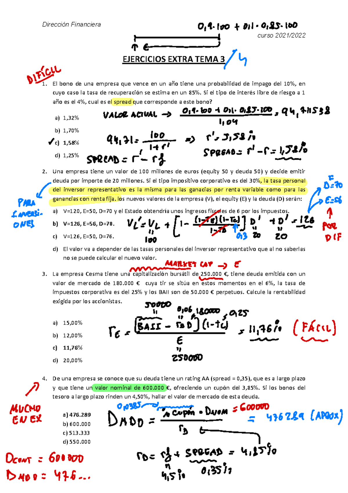 Df Ejercicios Extra Tema 3 - Dirección Financiera curso 2021/ EJERCICIOS EXTRA TEMA 3 El bono de ...