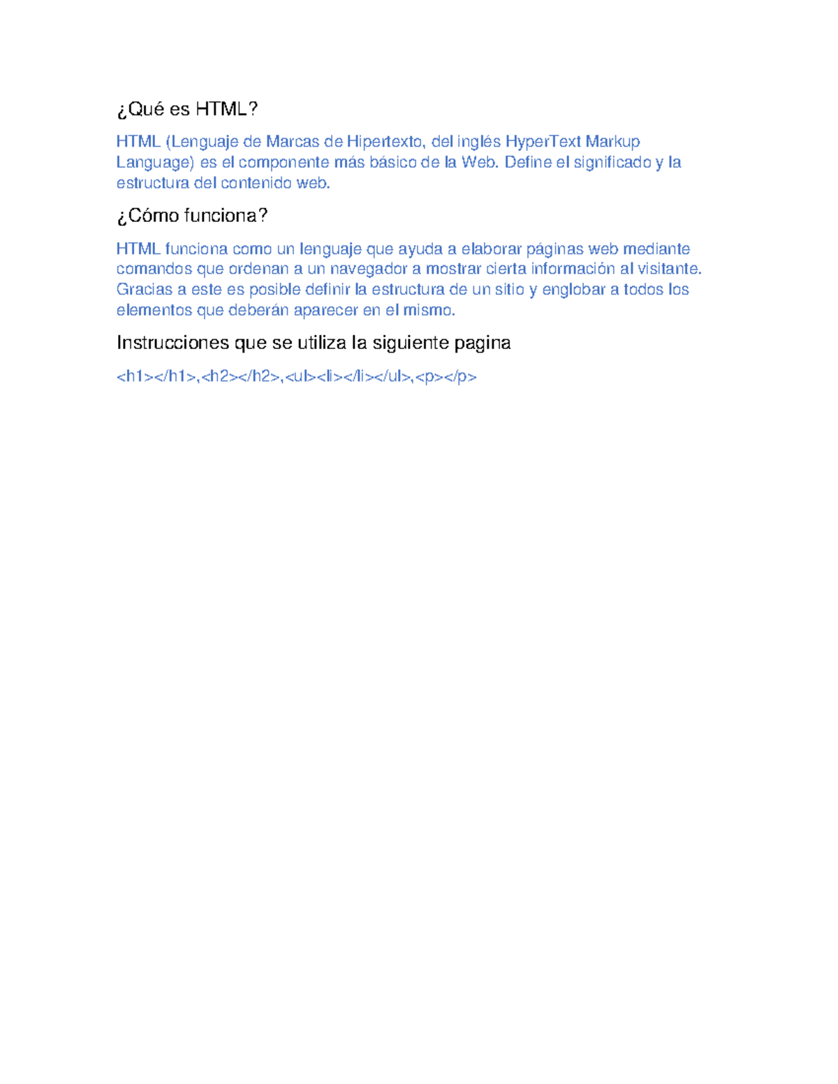 Practica 2 - ¿Qué es HTML? HTML (Lenguaje de Marcas de Hipertexto, del ...