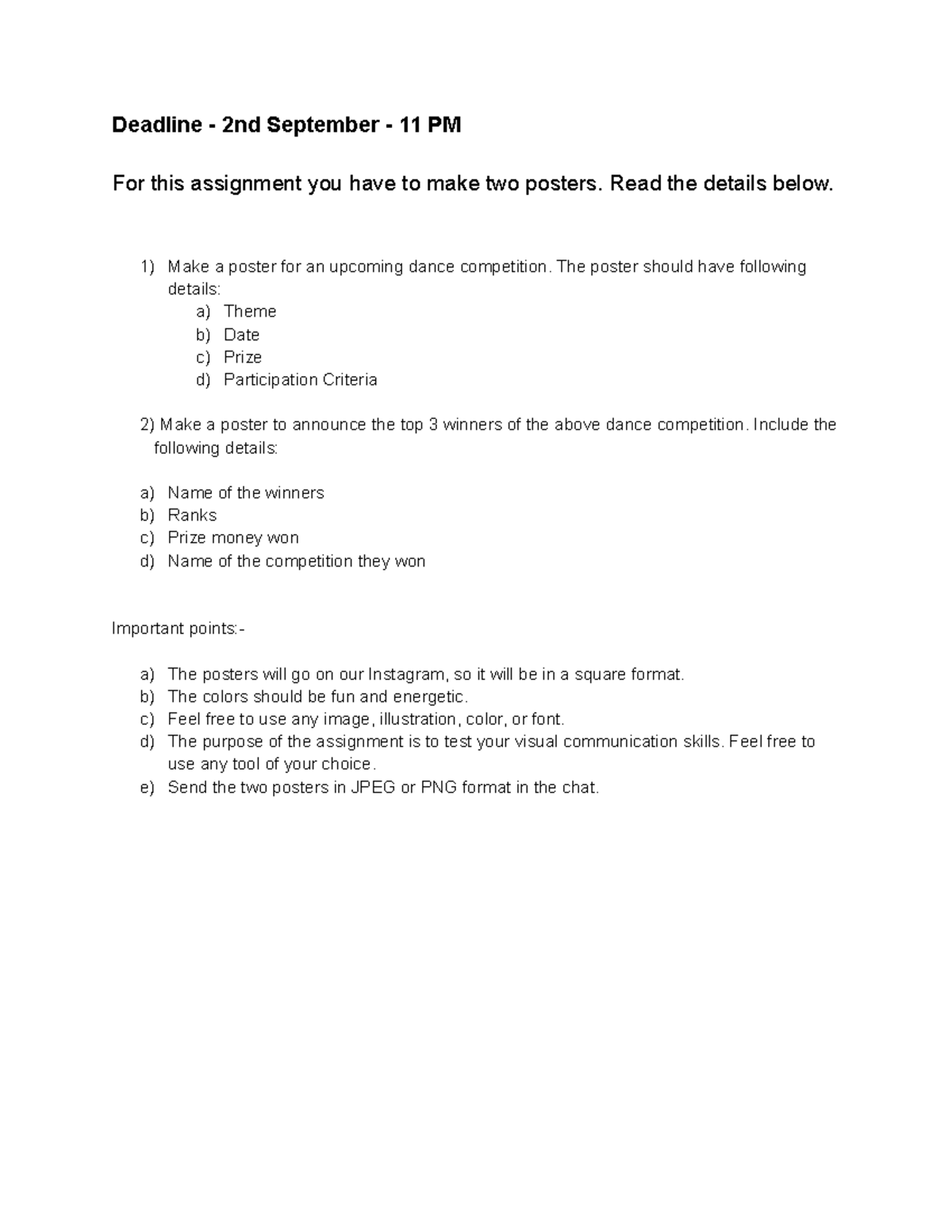 Graphic Design Assignment - Deadline - 2nd September - 11 PM For this ...