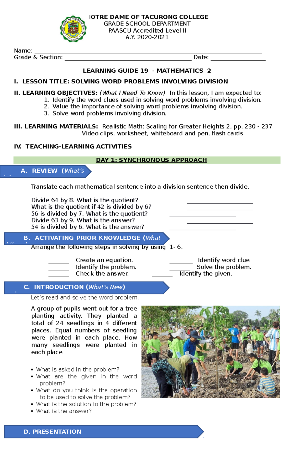 Math 2 UNIT 3 Lesson 20 final - NOTRE DAME OF TACURONG COLLEGE GRADE ...