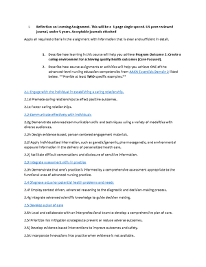 NRS601 wk6 reflection - assignments - Reflection Caring for patients ...