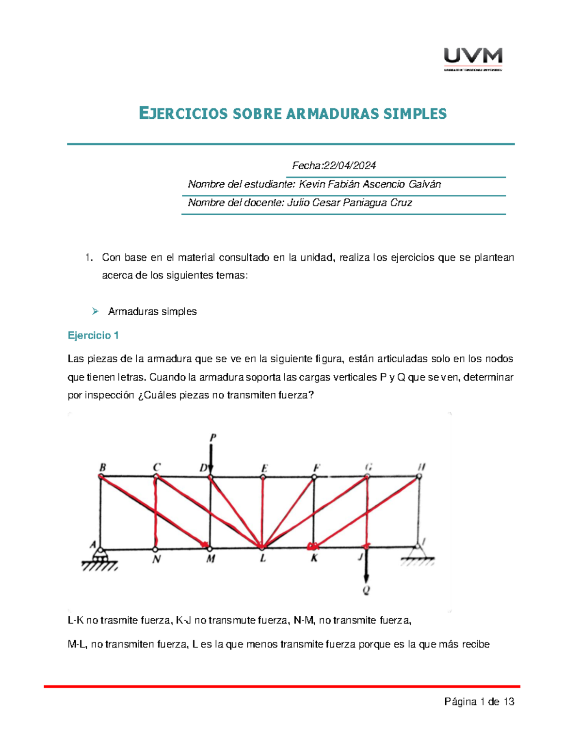 A5 KFAG Estatica y dinamica - EJERCICIOS SOBRE ARMADURAS SIMPLES Fecha ...