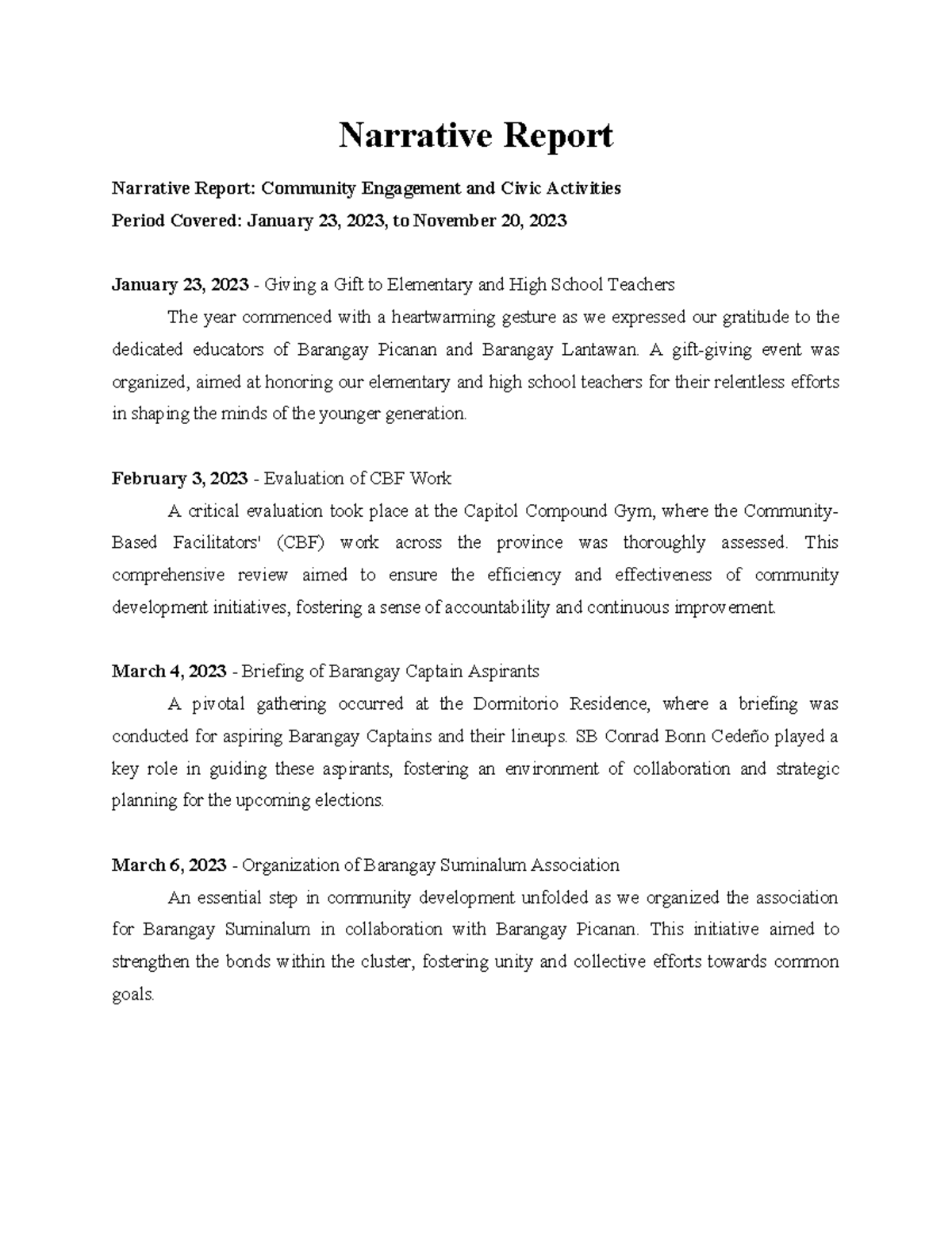 Narrative Report - Narrative Report Narrative Report: Community ...