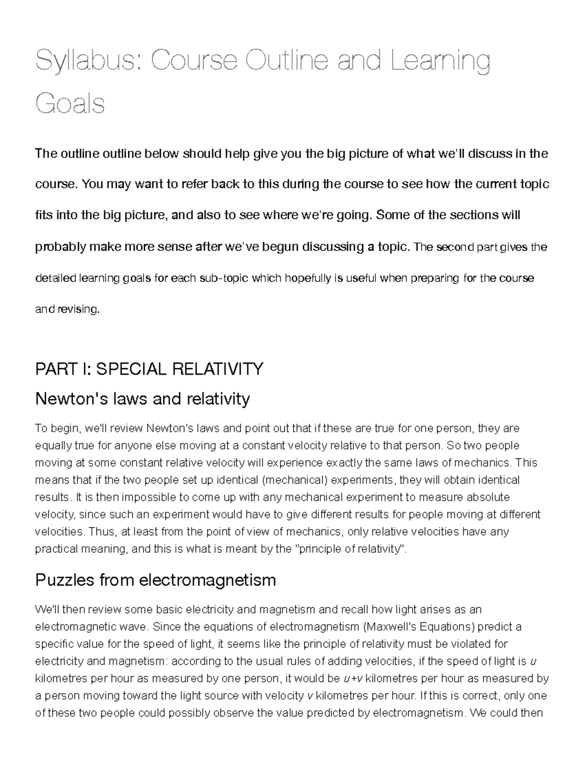 Syllabus Course Outline and Learning Goals PHYS 200 101 2020W ...