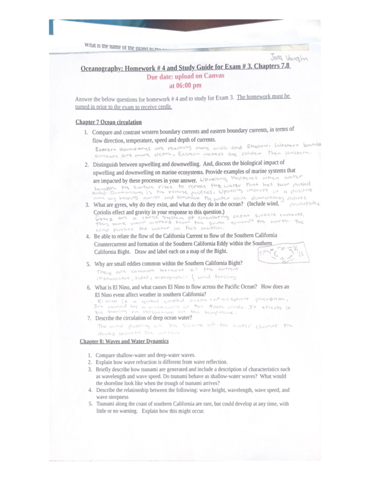 Oceanography Homework # 4 and Study Guide for Exam # 3, Chapters 7,8 ...