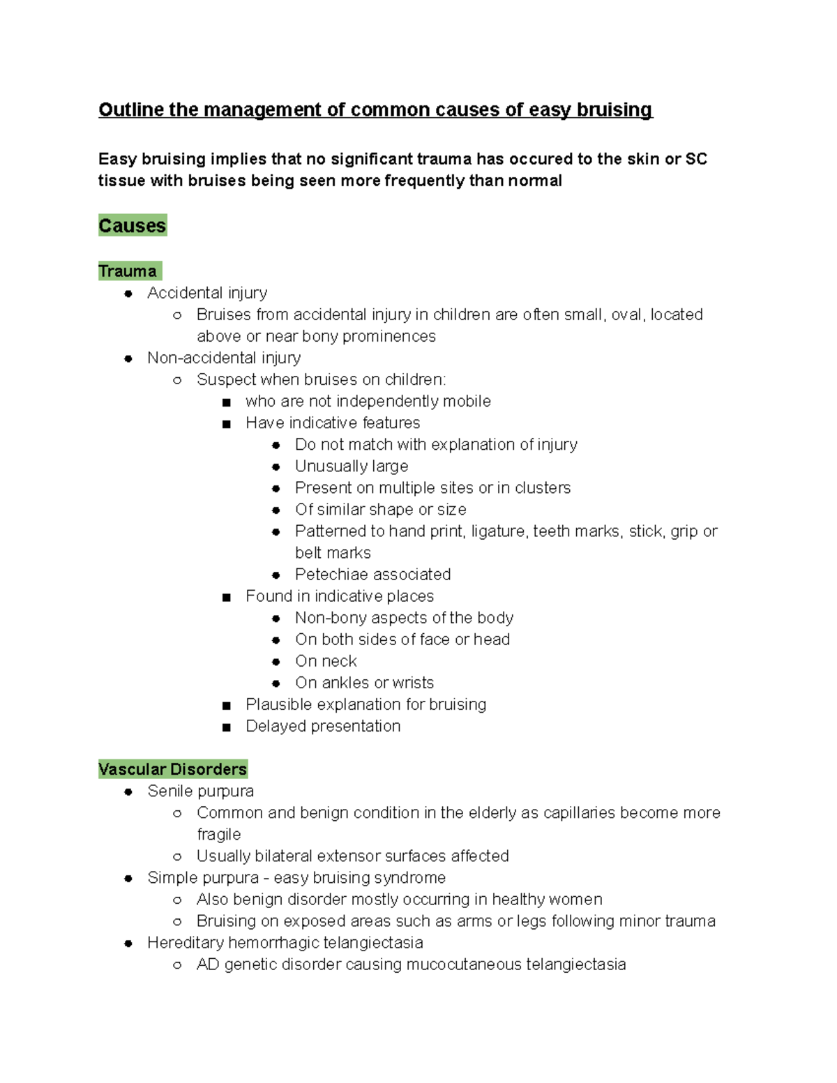 Easy Bruising - Studocu