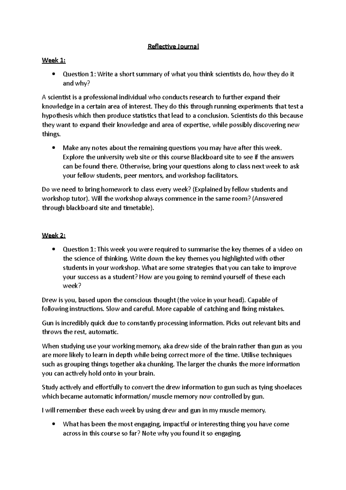 Reflective Journal (final) - SCIE1001 - UoN - Studocu