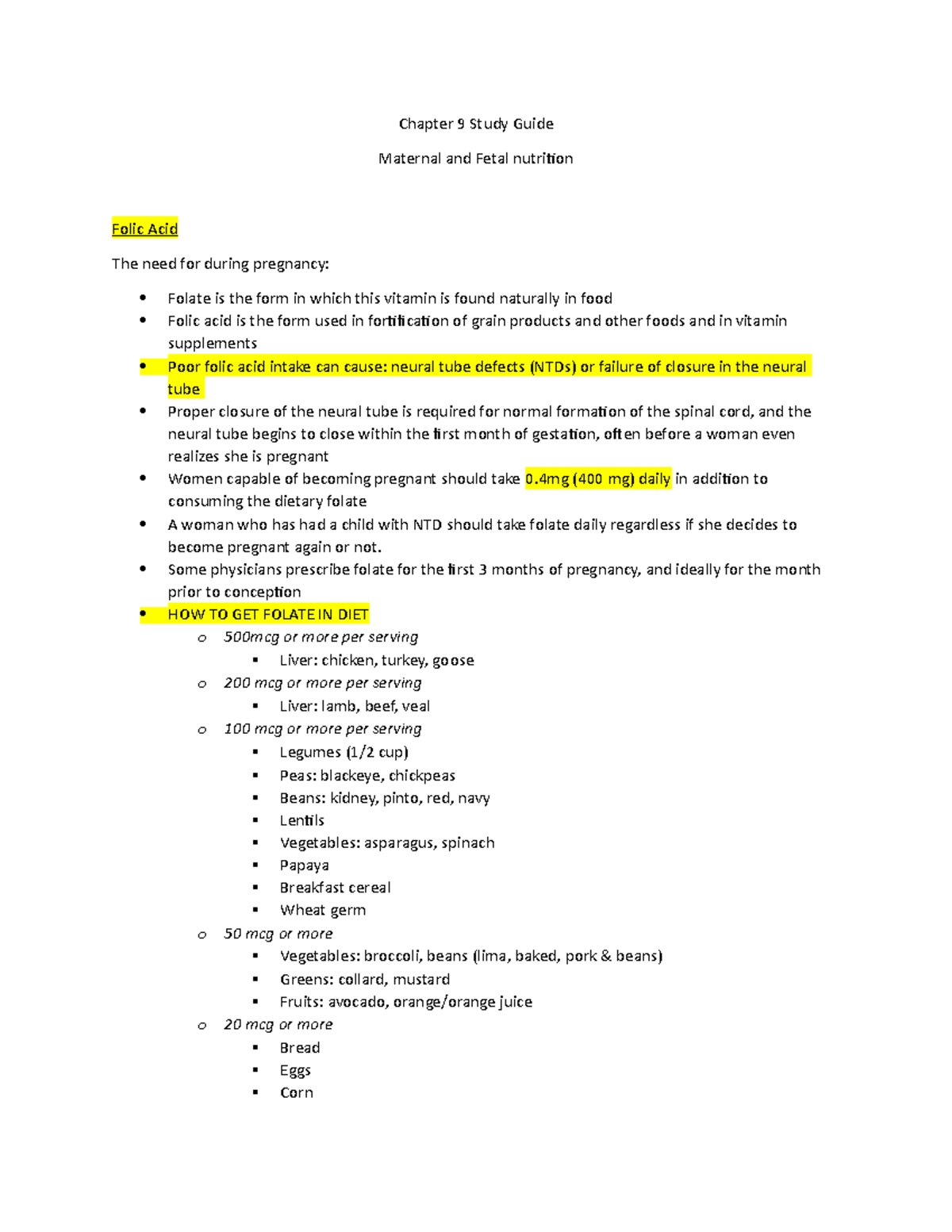 Maternity Maternal and Fetal nutrition - Chapter 9 Study Guide Maternal ...