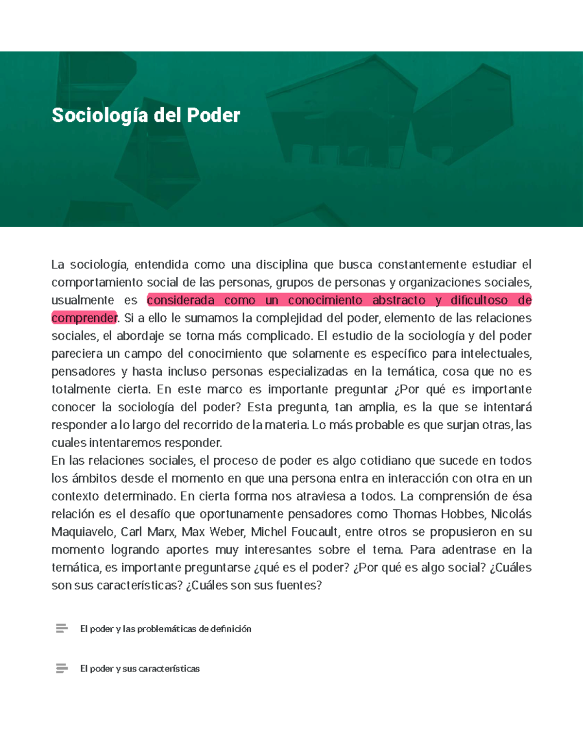 Sociología del Poder - M1. L4 - La sociología, entendida como una ...