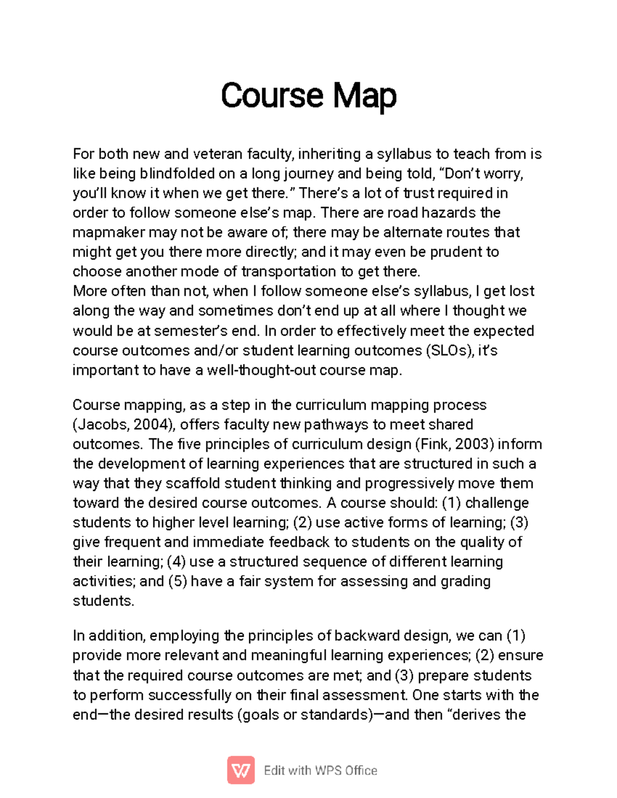Course Map - Eassay note - Course Map For both new and veteran faculty ...