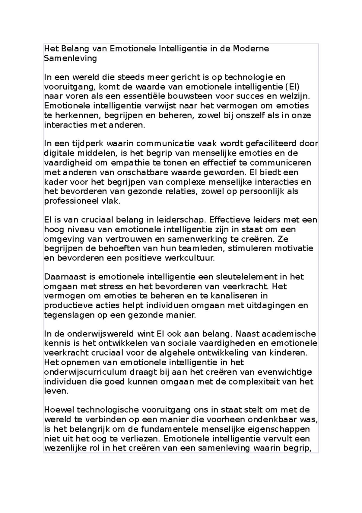 Het Belang van Emotionele Intelligentie in de Moderne Samenleving ...