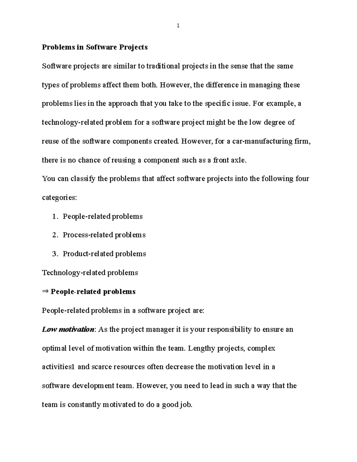 Problems in project management - Problems in Software Projects Software ...