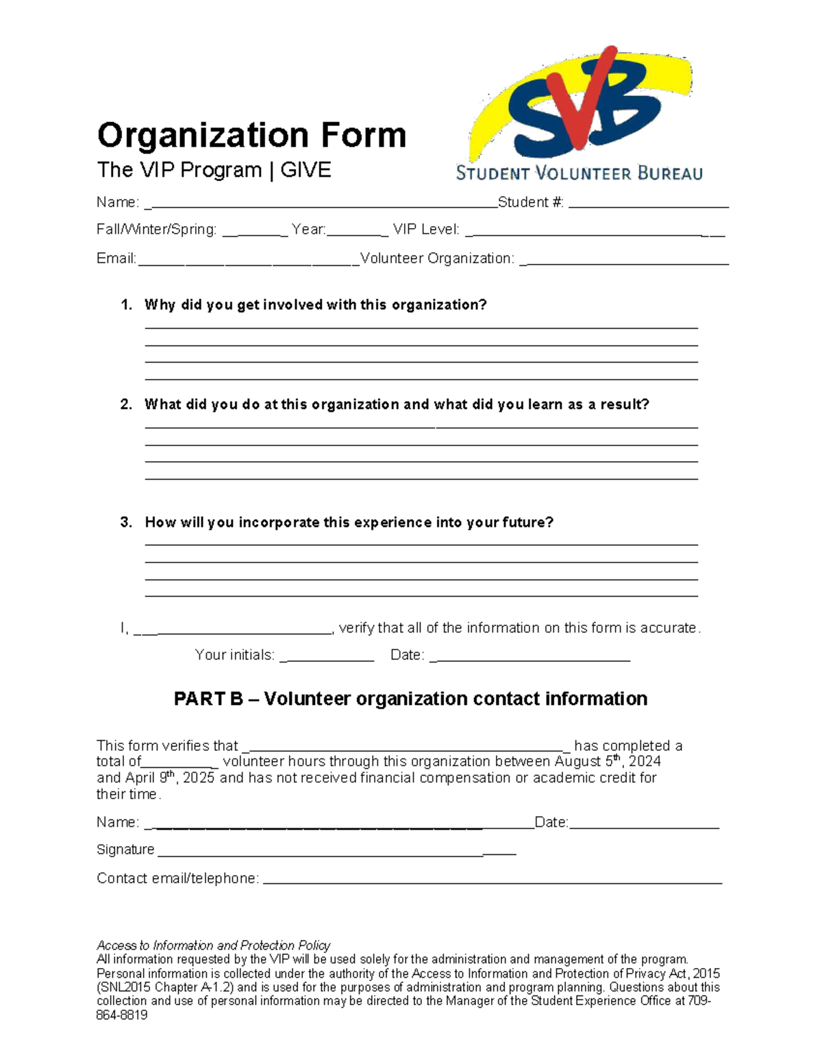 Organization Form F24 W25 - Organization Form The VIP Program | GIVE ...