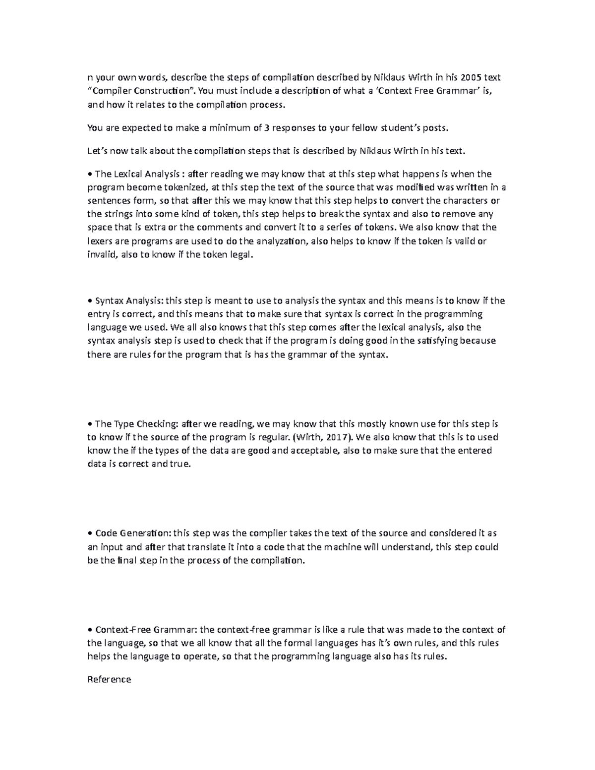 Discussion 2 - n your own words, describe the steps of compilation ...