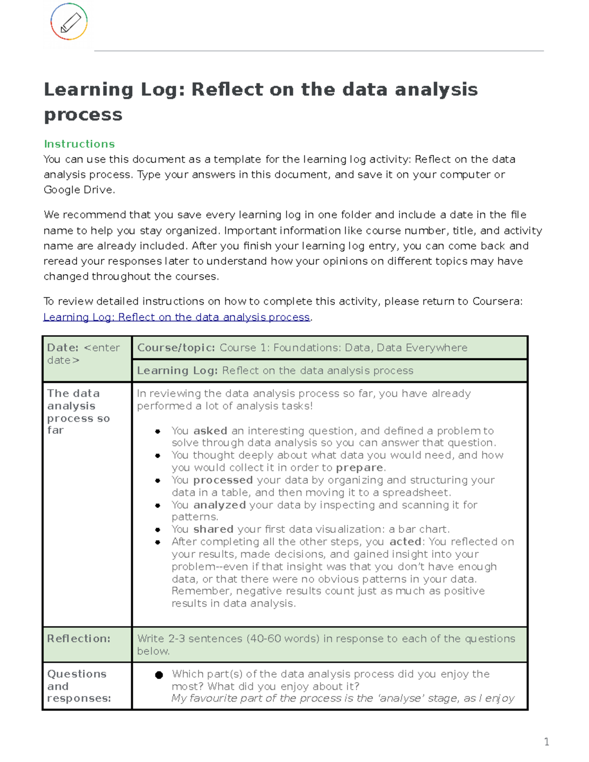 Learning Log Week5 Reflectingon Data Analysis Studocu