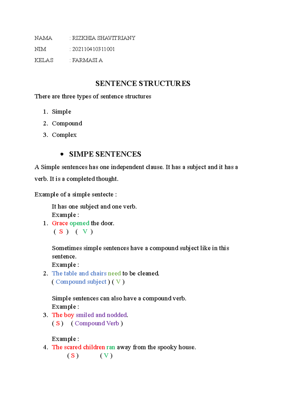 Summary Sentences - SENTENCE STRUCTURES There are three types of ...
