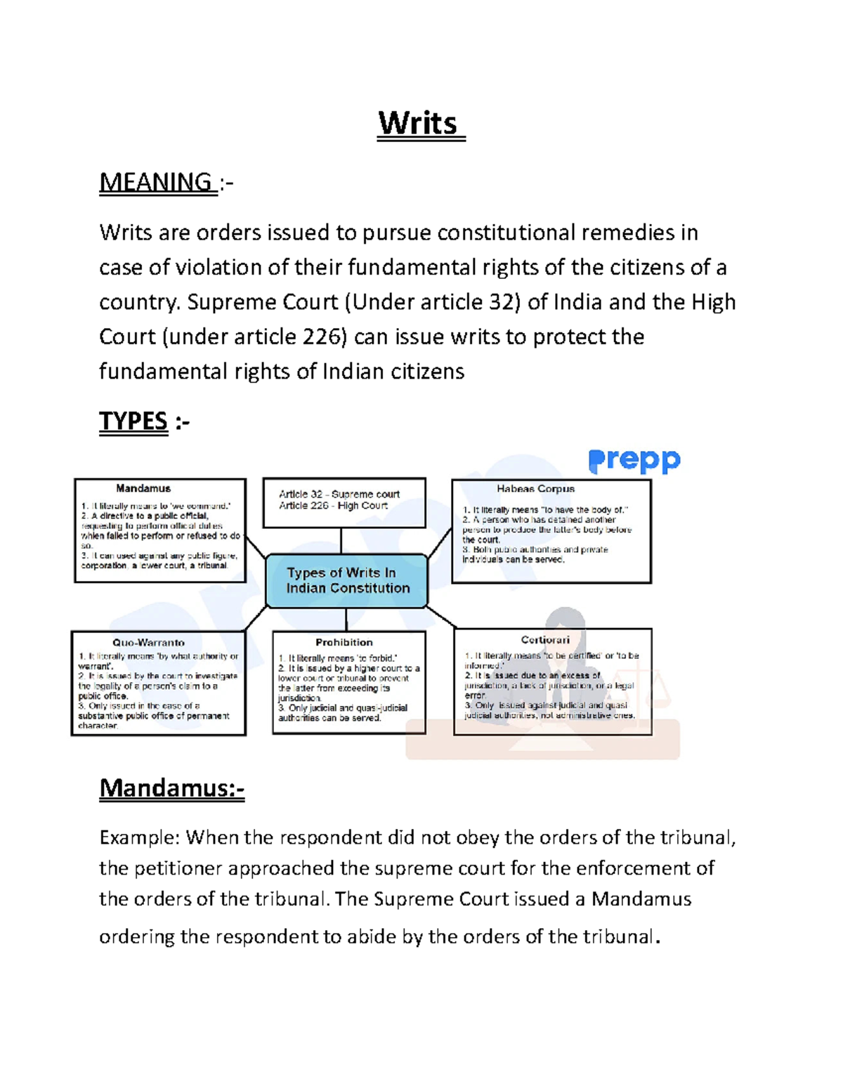 Writs - MEANING , TYPES AND ORGIN OF WRITES - Writs MEANING :- Writs ...