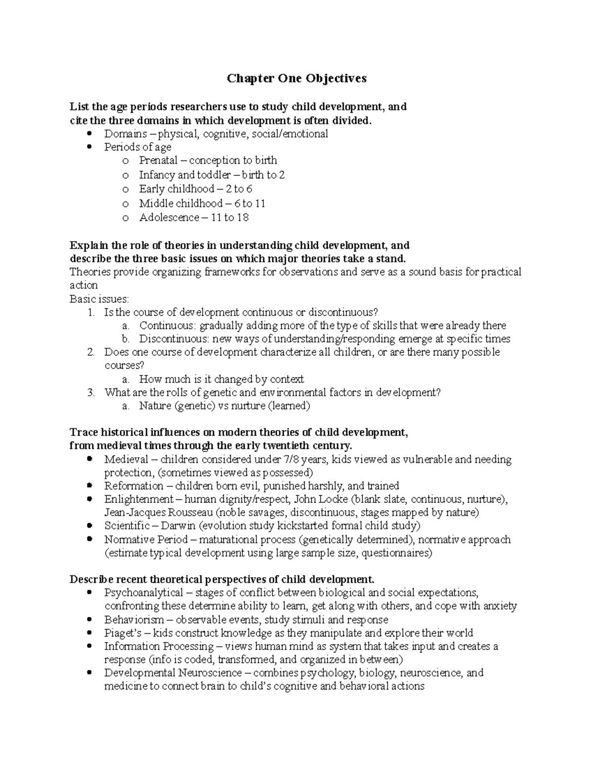 Chapter one objectives - Chapter One Objectives List the age periods ...