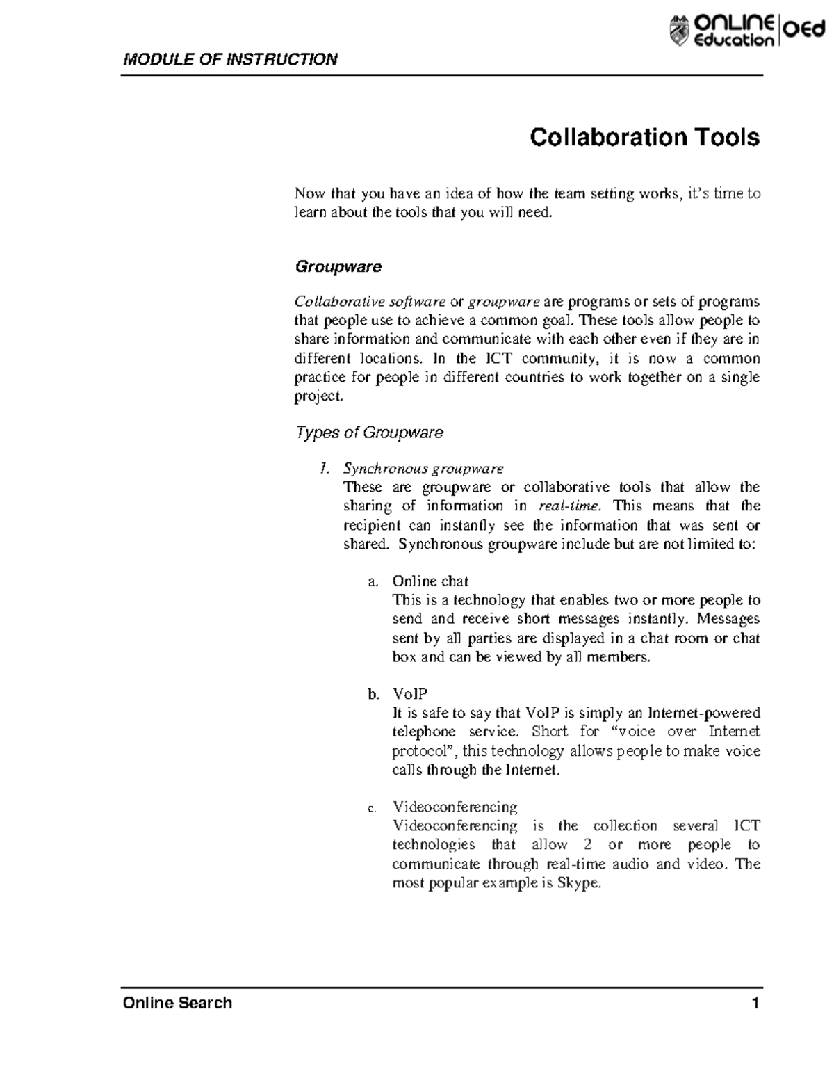 Week 016-Module Collaboration through ICT - MODULE OF INSTRUCTION ...