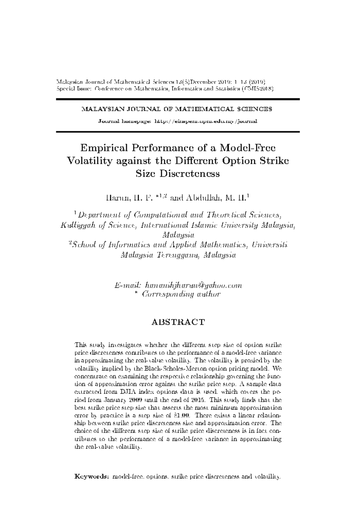 Empirical Performance of a Model-Free Volatility against the Different Option Strike Size - Studocu