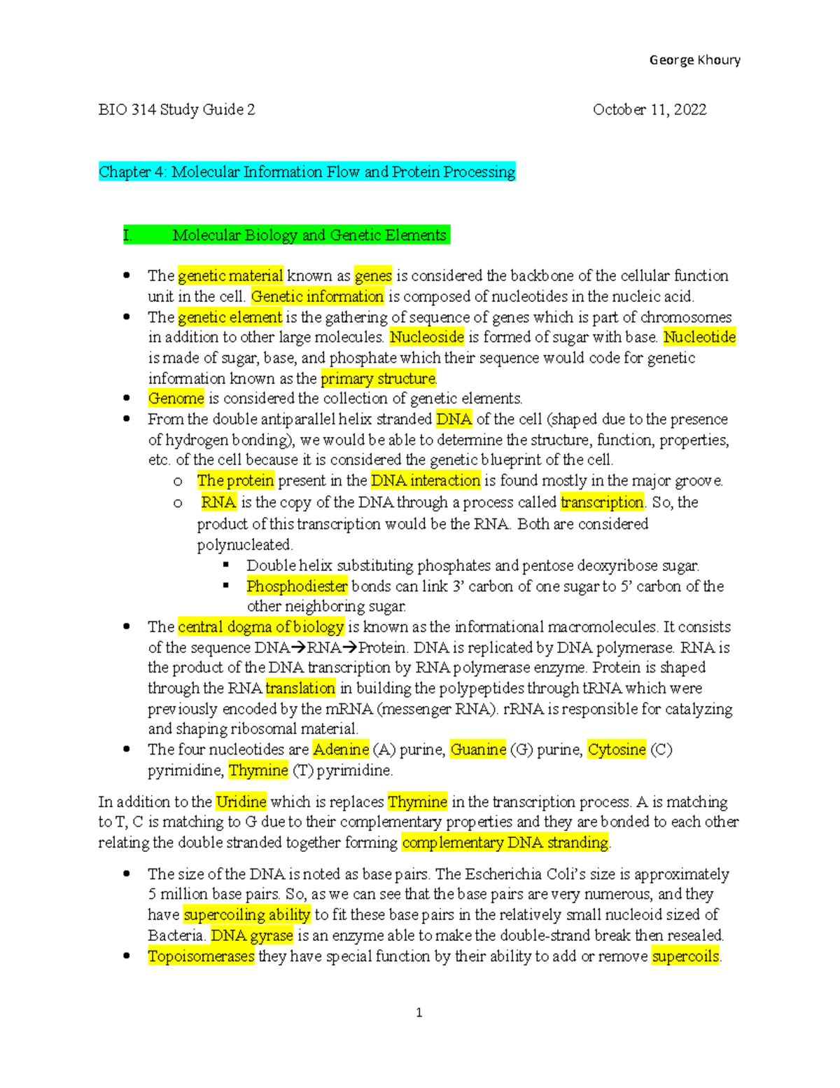 Study Guides for Exam 2 - BIO 314 Study Guide 2 October 11, 2022 ...
