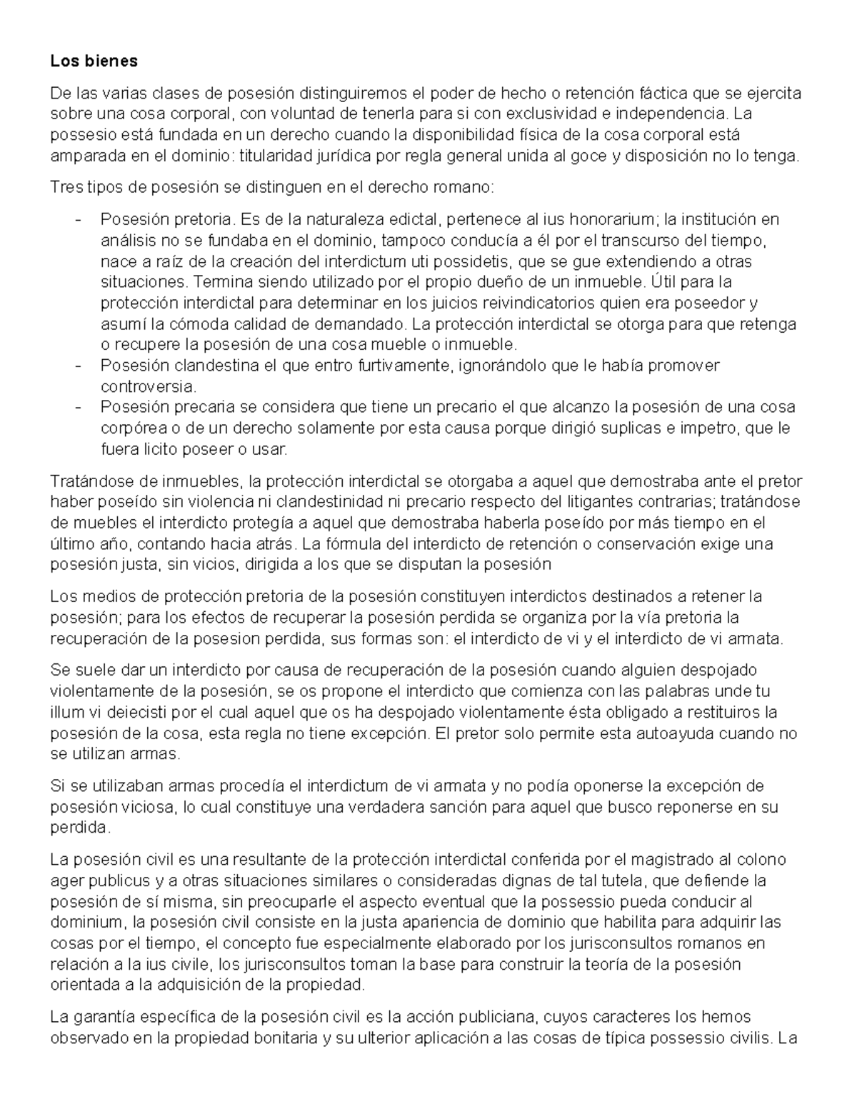 Los bienes - Los bienes De las varias clases de posesión distinguiremos ...