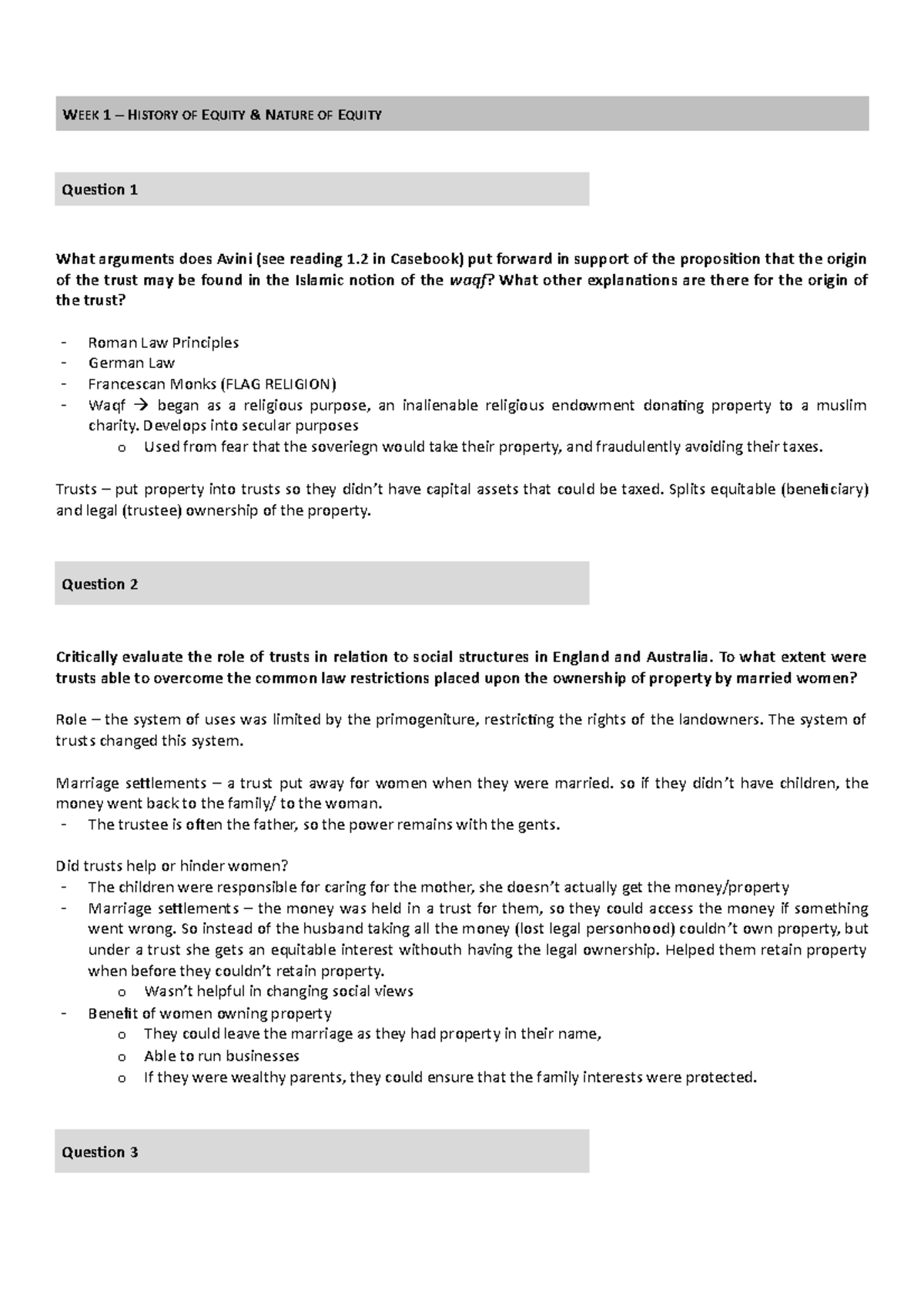 Answers to all Tutorial Questions - WEEK 1 – HISTORY OF EQUITY &amp ...