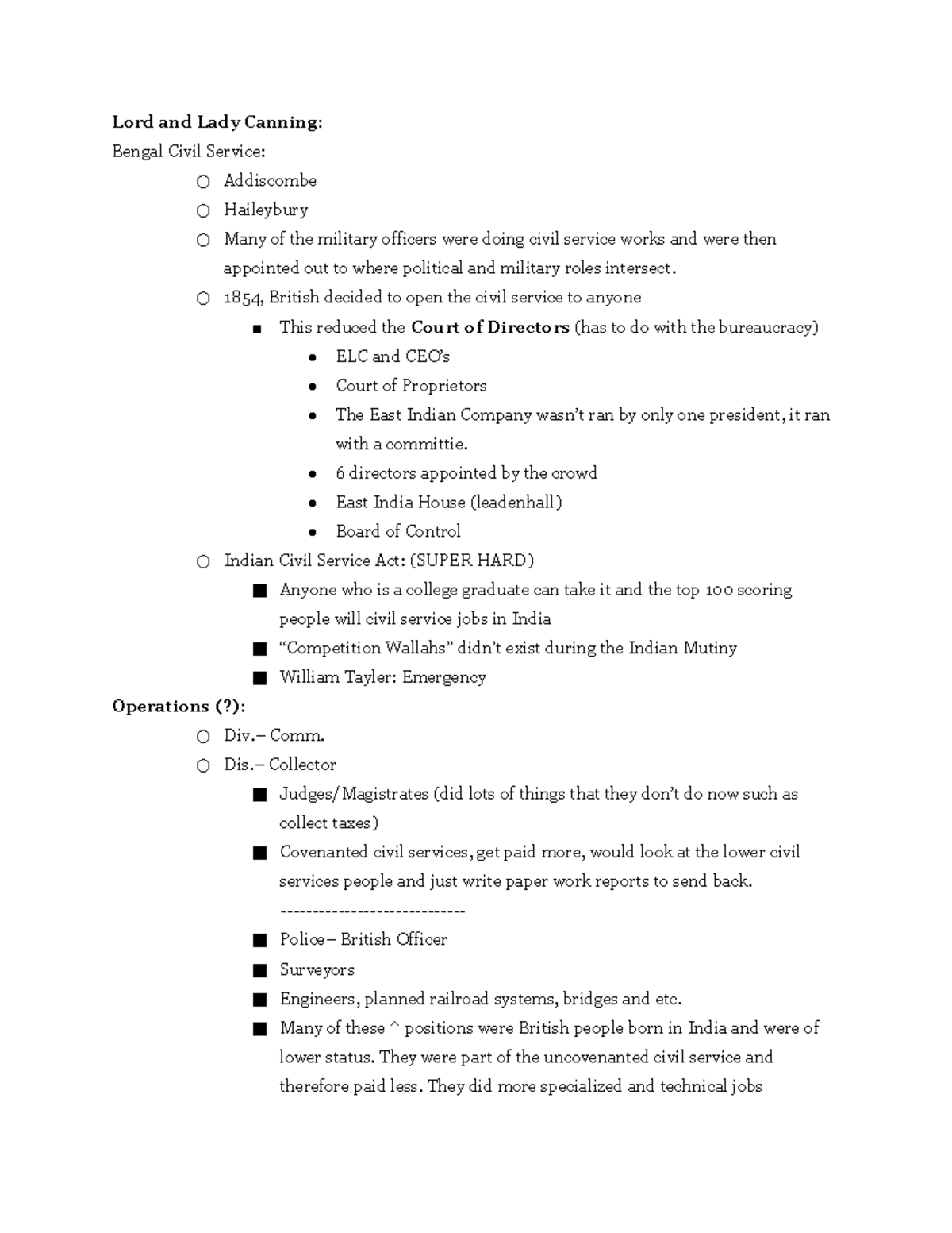 Lecture Notes- Sepoy Rebellion - Lord and Lady Canning : Bengal Civil ...