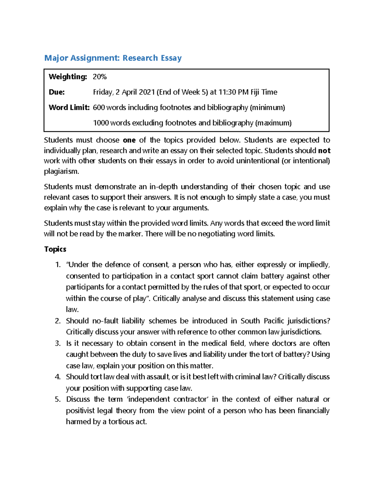 LW203 Individual Research Essay Instructions - Pacific Policing - USP ...